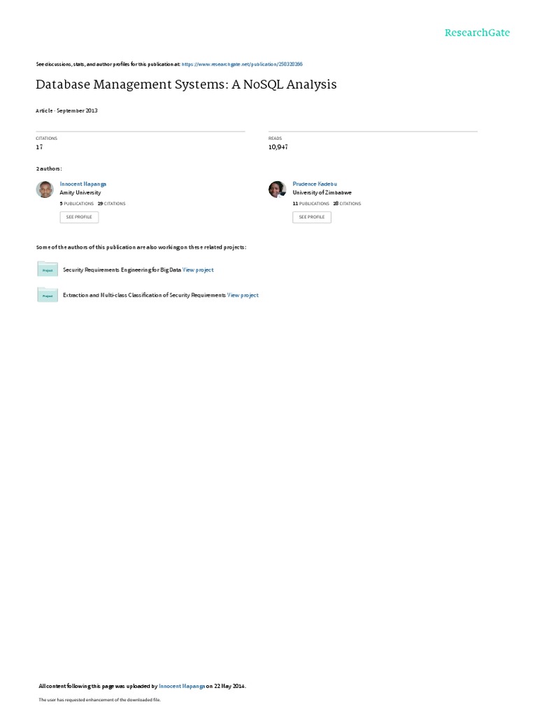 Database Management Systems: A Nosql Analysis: September 2013 | PDF ...