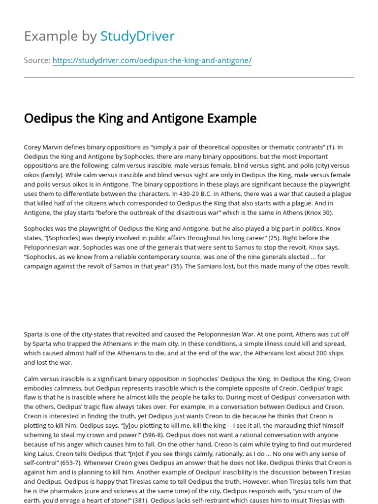 Oedipus The King and Antigone Example | PDF | Oedipus | Sophocles
