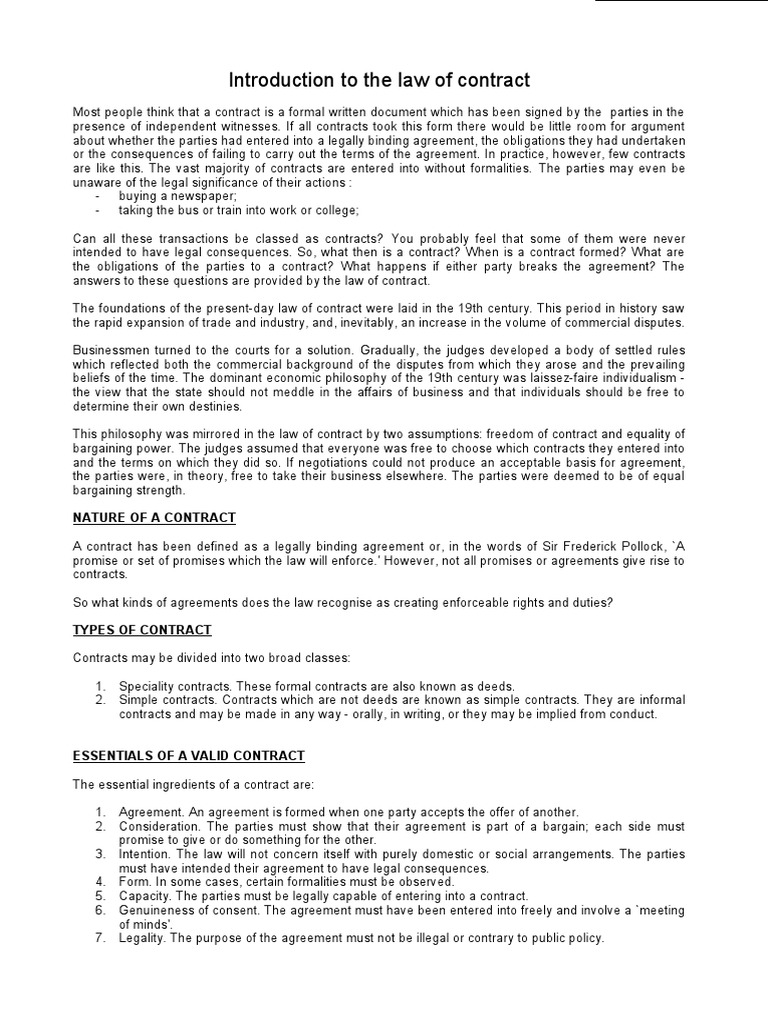 Introduction To The Law of Contract | PDF | Assignment (Law) | Offer ...