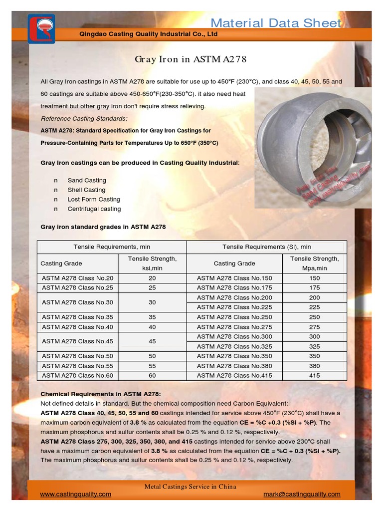 Casting Material Gray Iron in ASTM A278 | PDF | Casting | Casting ...
