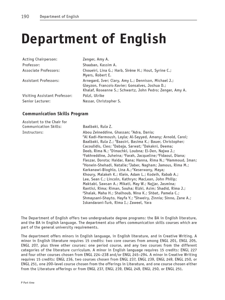 Department of English: Communication Skills Program | PDF | English ...