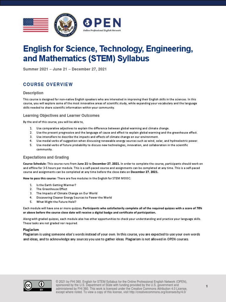 STEM Summer 2021 Syllabus | PDF | Climate Change | Renewable Energy