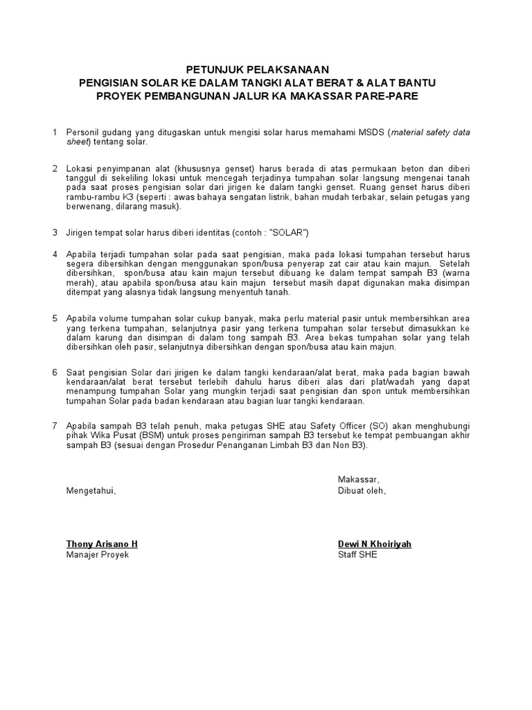 Rambu K3 Pengisian Solar Tangki | PDF