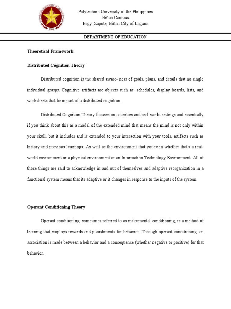 Theoretical Framework Distributed Cognition Theory: Department of Education | PDF ...