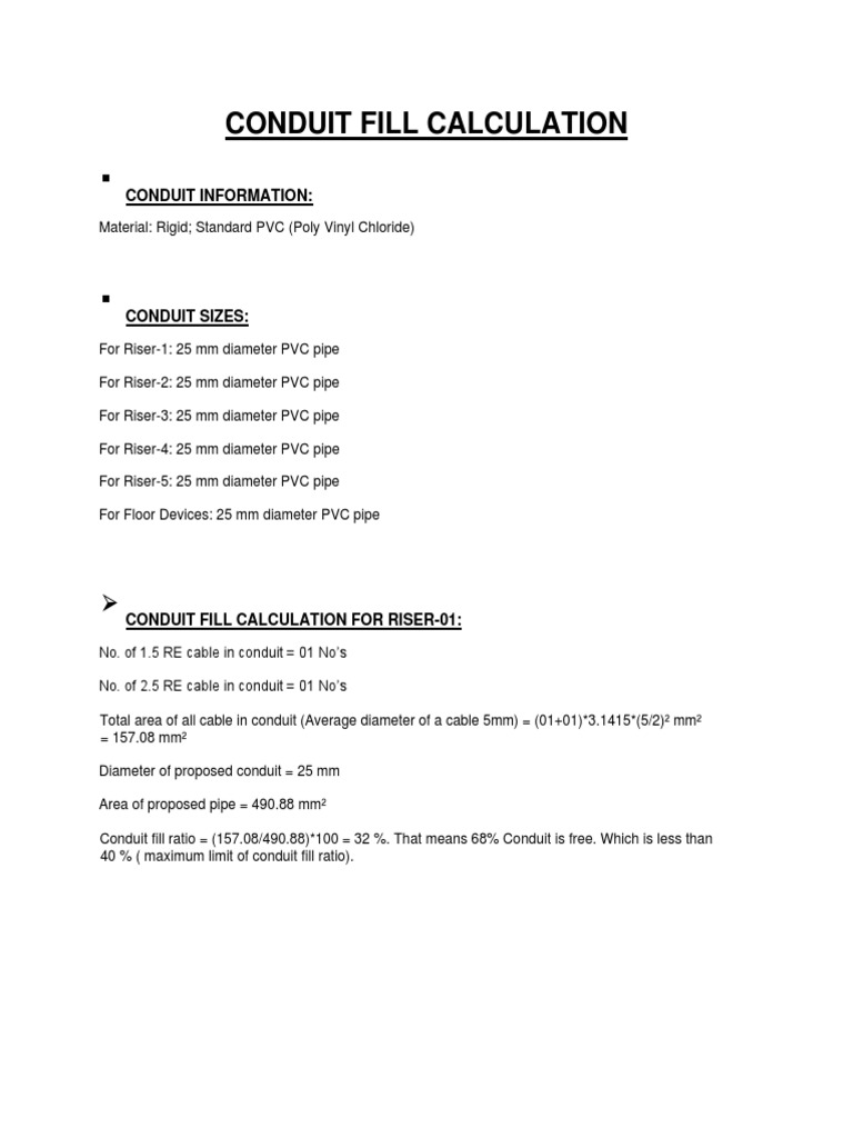 Conduit Fill Calculations for Five Risers and Floor Devices Using ...