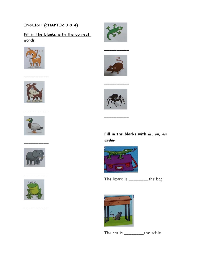 English (Chapter 3 & 4) Fill in The Blanks With The Correct Words | PDF ...
