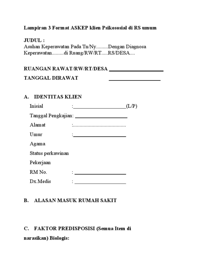 Format ASKEP Klien Psikososial | PDF | Pengembangan Diri | Kesehatan Holistik