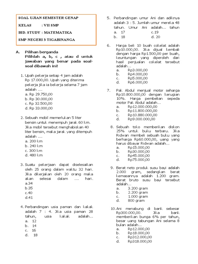 Soal Ujian Mate Sem 2 | PDF