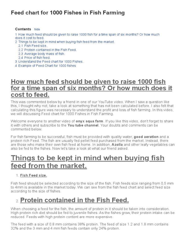Feeding Chart for 1000 Fish | PDF | Fish | Weight