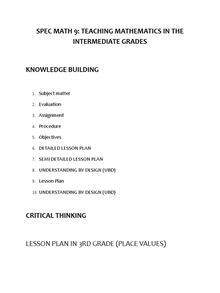 Spec Math 9: Teaching Mathematics in The Intermediate Grades | PDF
