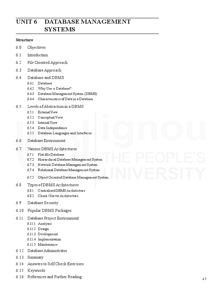 Unit 6 Database Management Systems: Structure | PDF | Databases | Relational Database