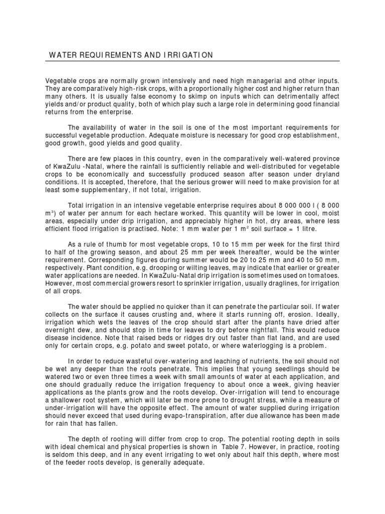 Water Requirements Irrigation | PDF