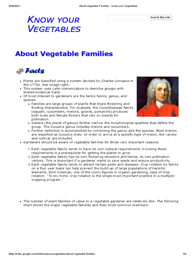 About Vegetable Families - Know Your Vegetables | PDF | Vegetables ...