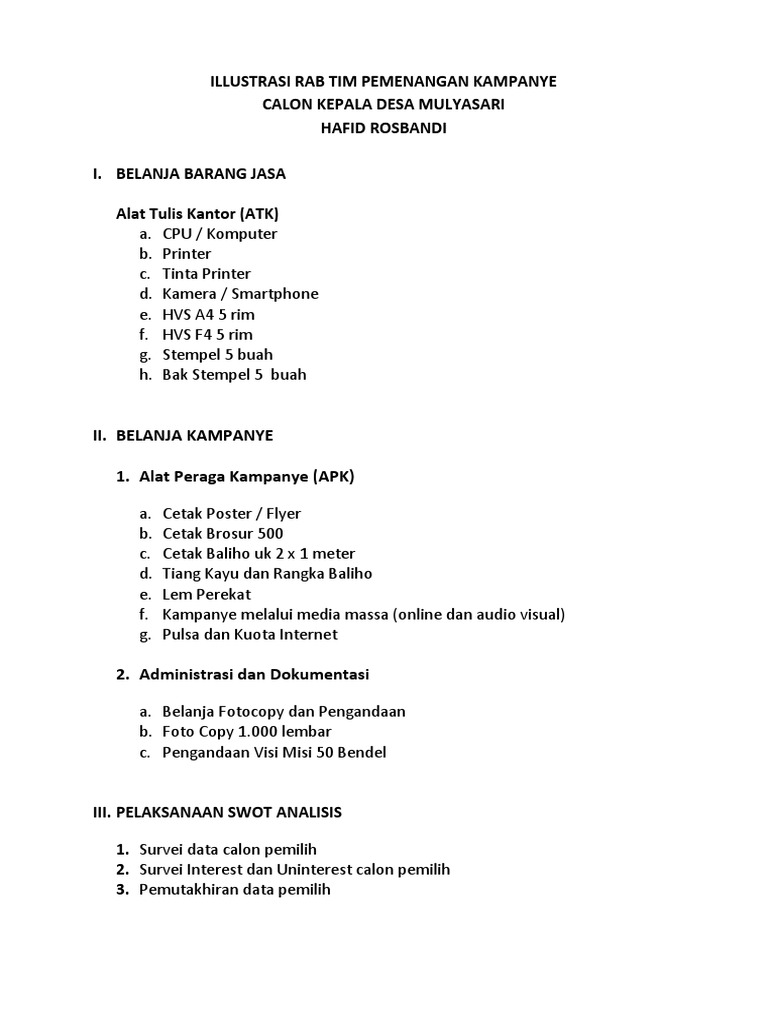 Illustrasi Rab Tim Pemenangan Kampanye | PDF