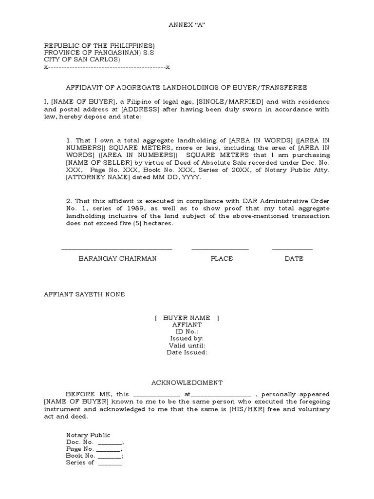 Affidavit of Buyer-Transferee | PDF