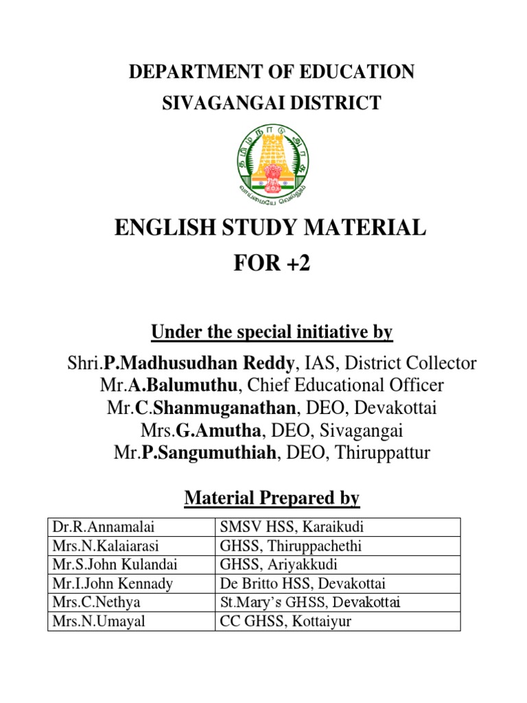 English Study Material for +2: A Comprehensive Guide to English Grammar ...