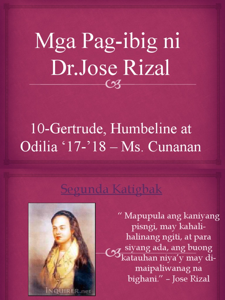 Mga Inibig Ni Rizal (Gertrude, Humbeline at Odilia) | PDF