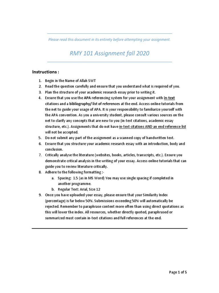 RMY 101 Assignment Fall2021 | PDF | Plagiarism | Essays