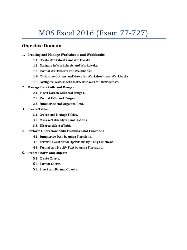 MOS Excel 2016 Exam 77-727 Guide | PDF | Computers