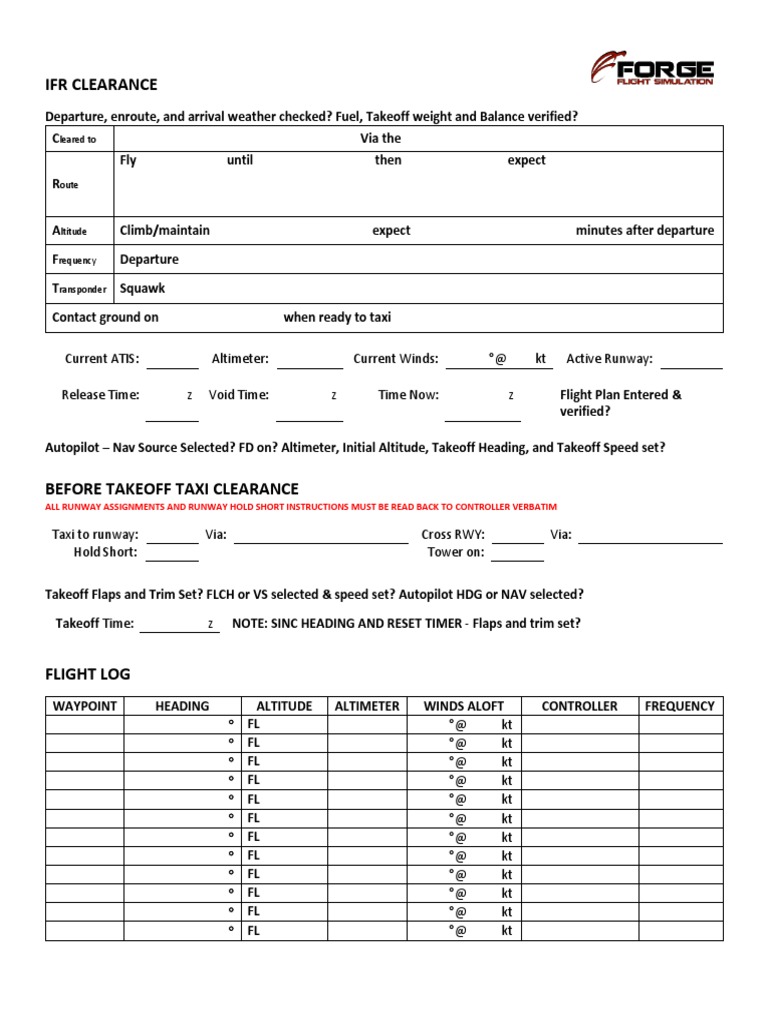 IFR CLEARANCE CHECKLIST | PDF | Transponder (Aeronautics) | Instrument ...