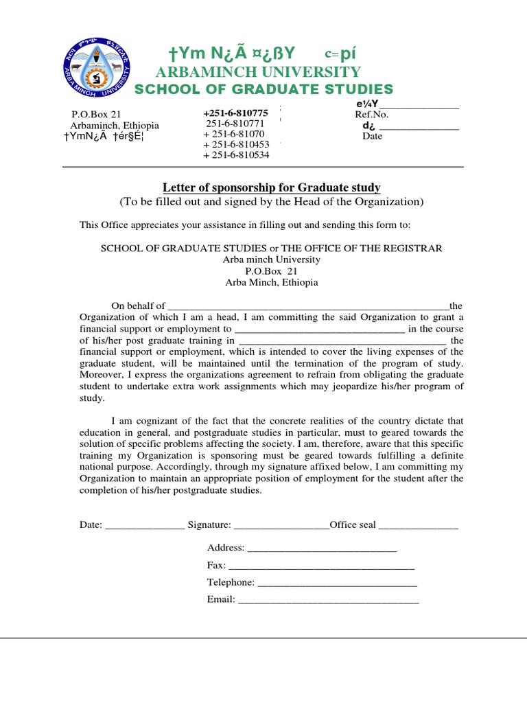 Letter of Sponsorship For Graduate Study | PDF