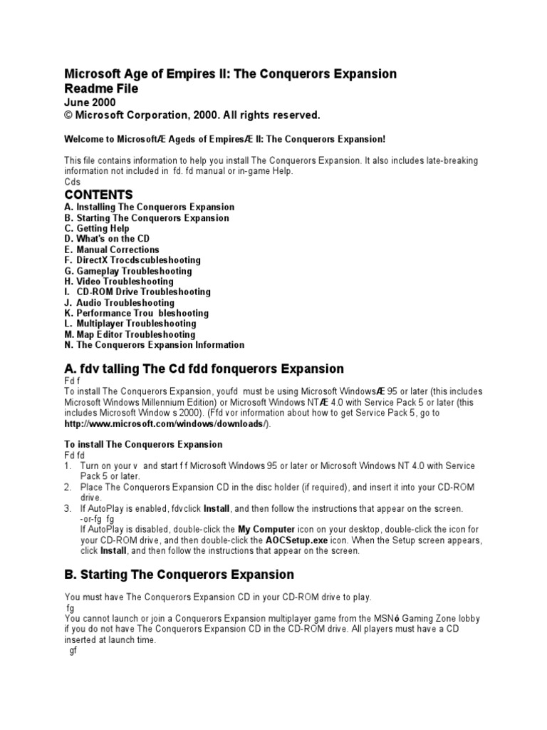 Microsoft Age of Empires II: The Conquerors Expansion Readme File | PDF | Command Line Interface ...