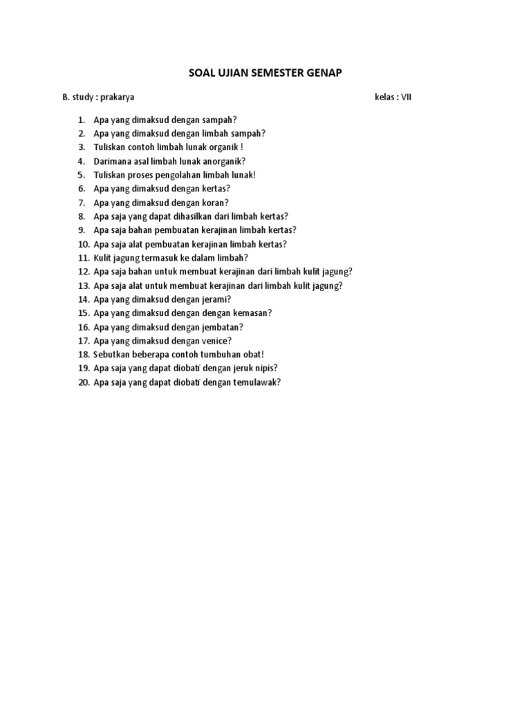 SOAL UJIAN SEMESTER GENAP Kelas VII Dan VIII | PDF