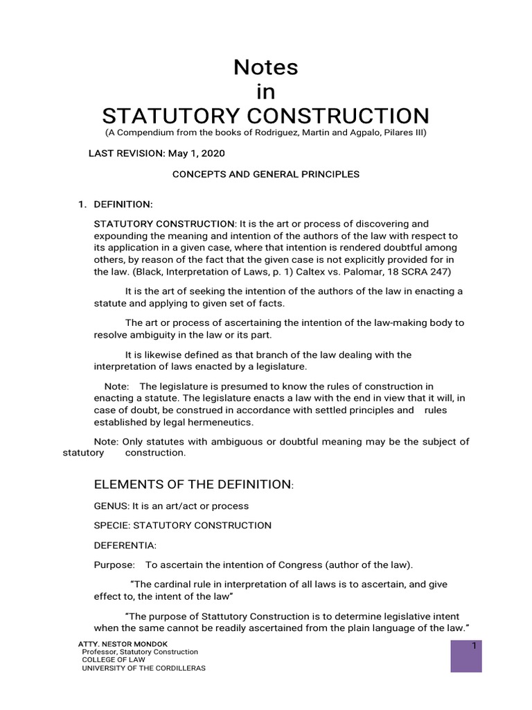 Share 1589175960727 Notes Statutory Construction A Compendium | PDF