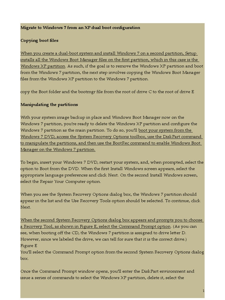 Migrate To Windows 7 From An XP Dual Boot Configuration | PDF | Windows ...