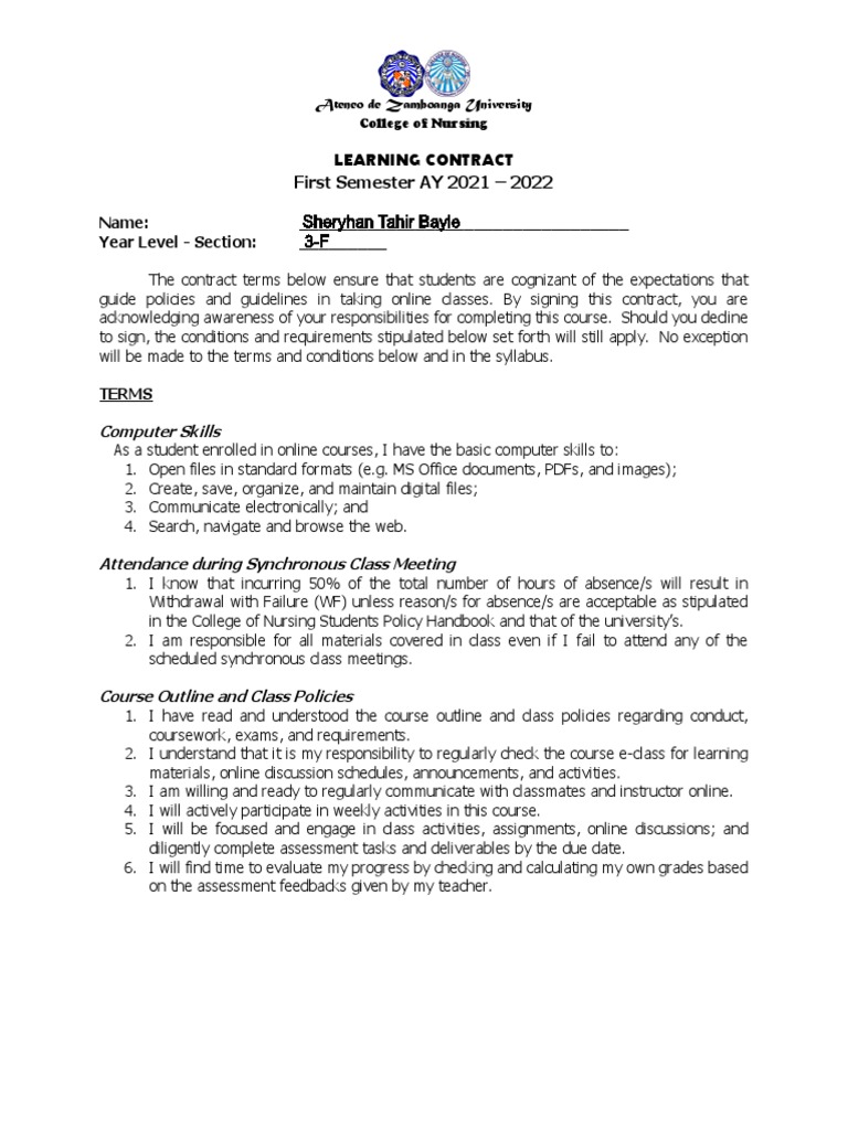 Learning Contract For Level 3 | PDF | Educational Technology | Test ...