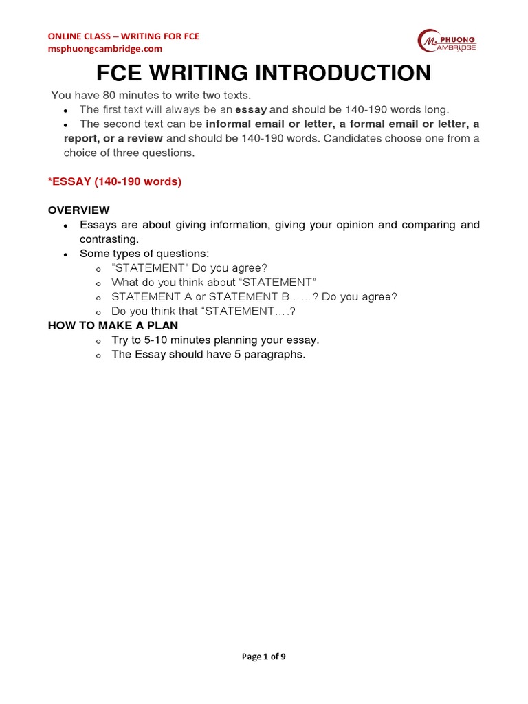 Fce Writing Instructions | PDF | Essays | Paragraph