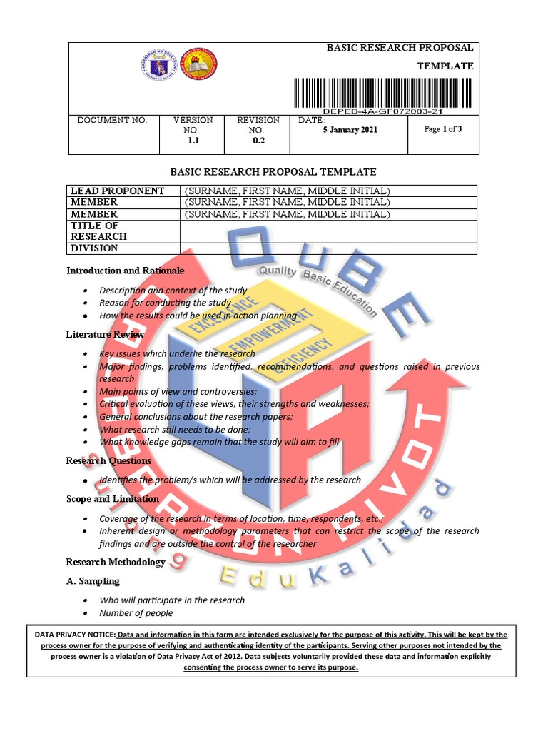 Basic Research Proposal Template | PDF | Data | Evaluation