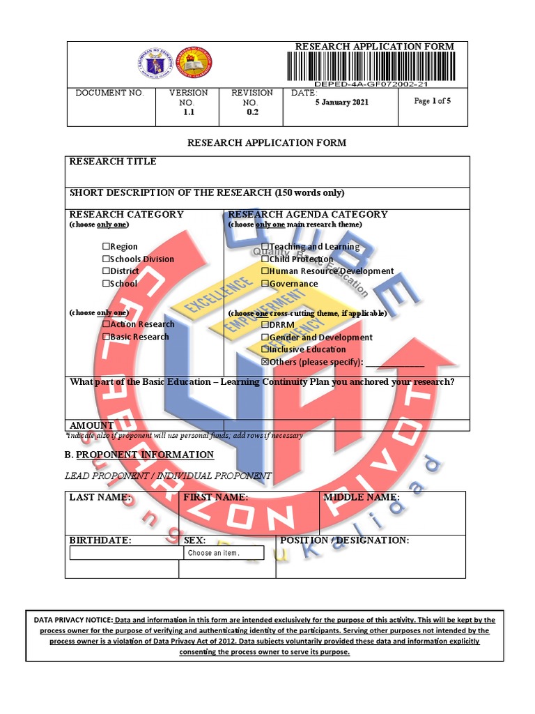 Research Application Form | PDF | Privacy