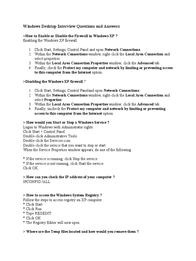 Windows Desktop Interview Questions and Answers | PDF | Booting | Windows Registry