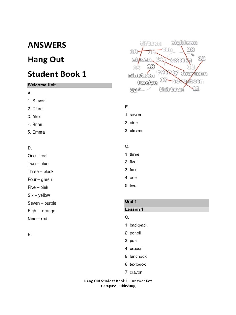 Answers Hang Out Student Book 1: Welcome Unit | PDF