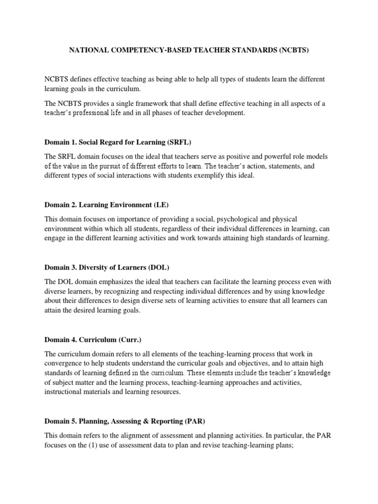 Ncbts and PPST | PDF | Learning | Teachers