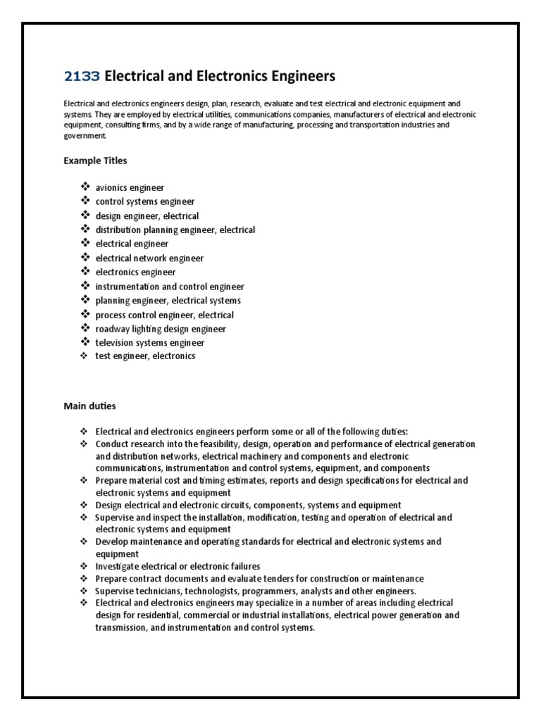 Electrical and Electronics Engineers: Example Titles | PDF | Engineering | Electronic Engineering