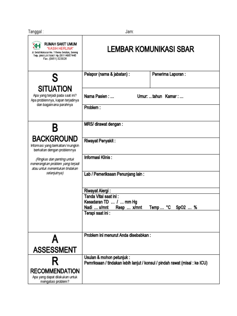 Lembar Komunikasi SBAR Perawat | PDF