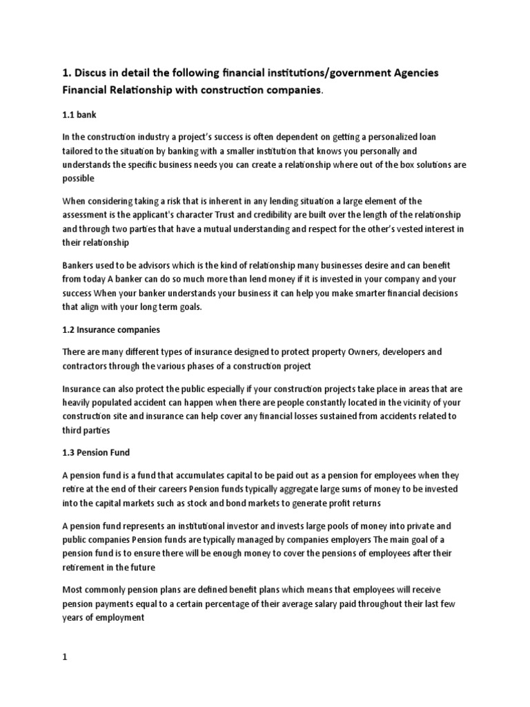 Discus in Detail The Following Financial Institutions/government ...