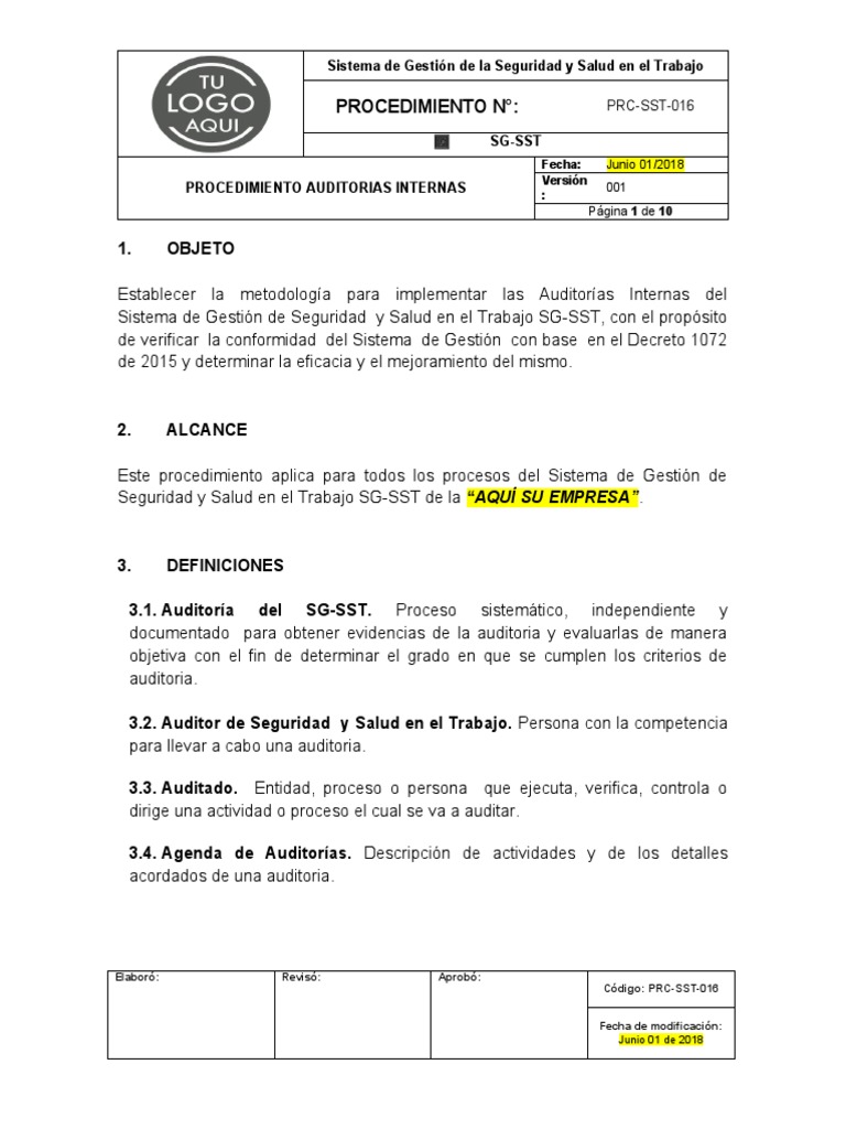 Formato - Procedimiento de Auditorias Editable | PDF | Auditoría ...