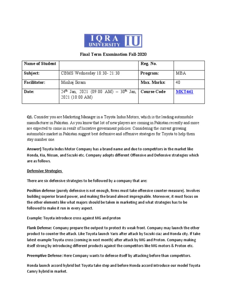 Final Term Examination Fall-2020 Name of Student Reg. No. Subject ...