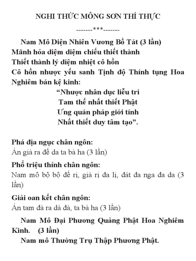 Nghi Thuc Mong Son Thi Thuc Phong Sanh | PDF