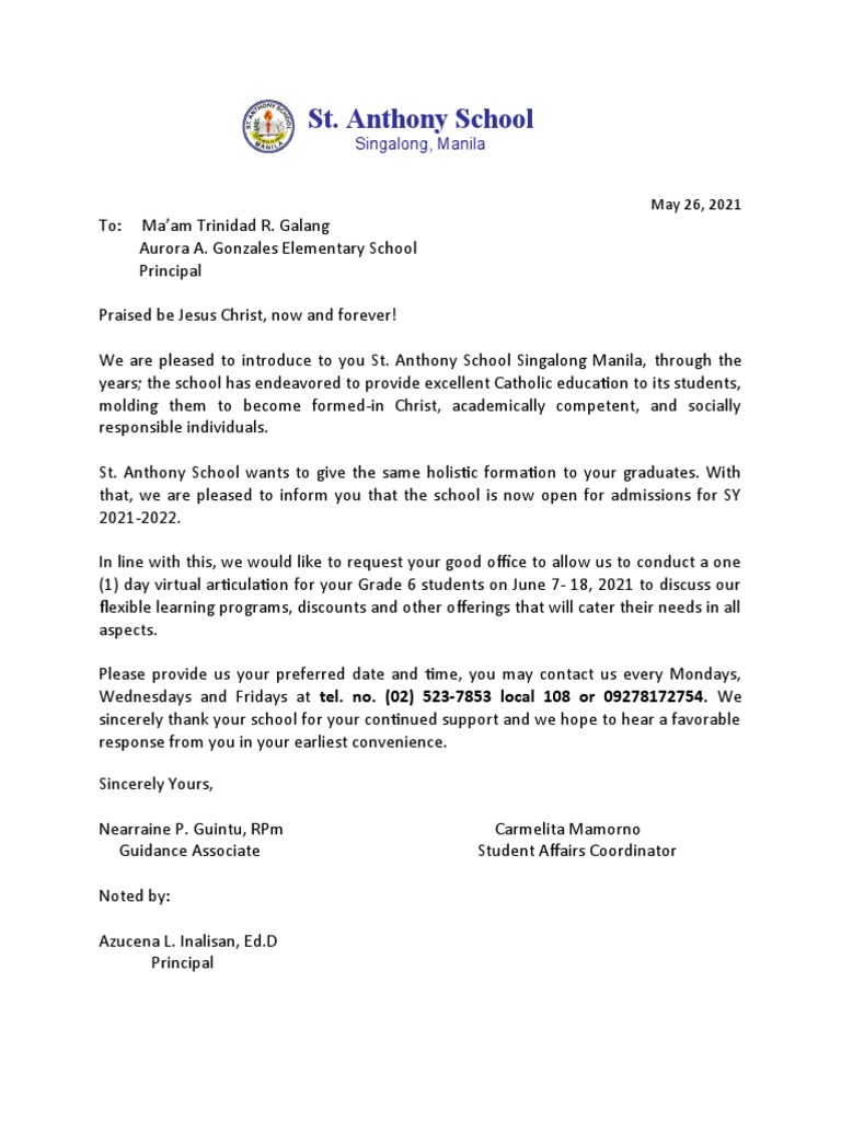 Articulation Letter 2021 | PDF