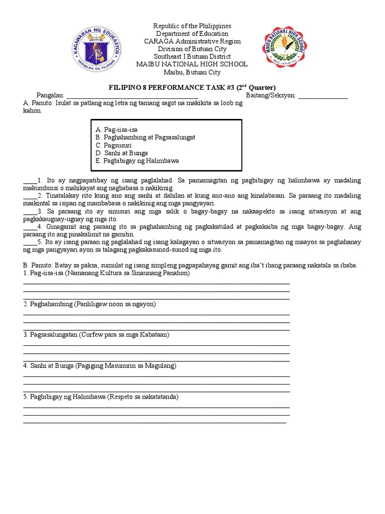 Filipino 8 Performance Task 3 | PDF