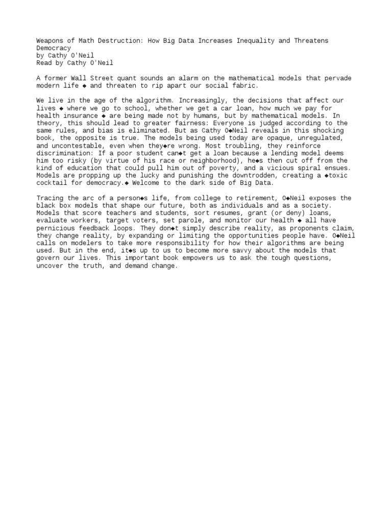 Weapons of Math Destruction | PDF