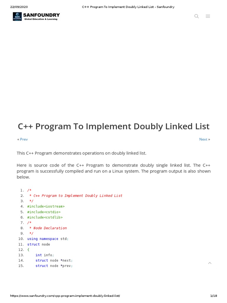 C++ Program To Implement Doubly Linked List - Sanfoundry | PDF | Computer Engineering | Computer ...