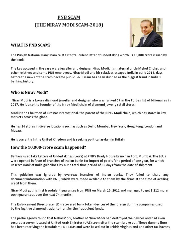 PNB Scam (The Nirav Modi Scam-2018) | PDF | Economy Of India | Banking