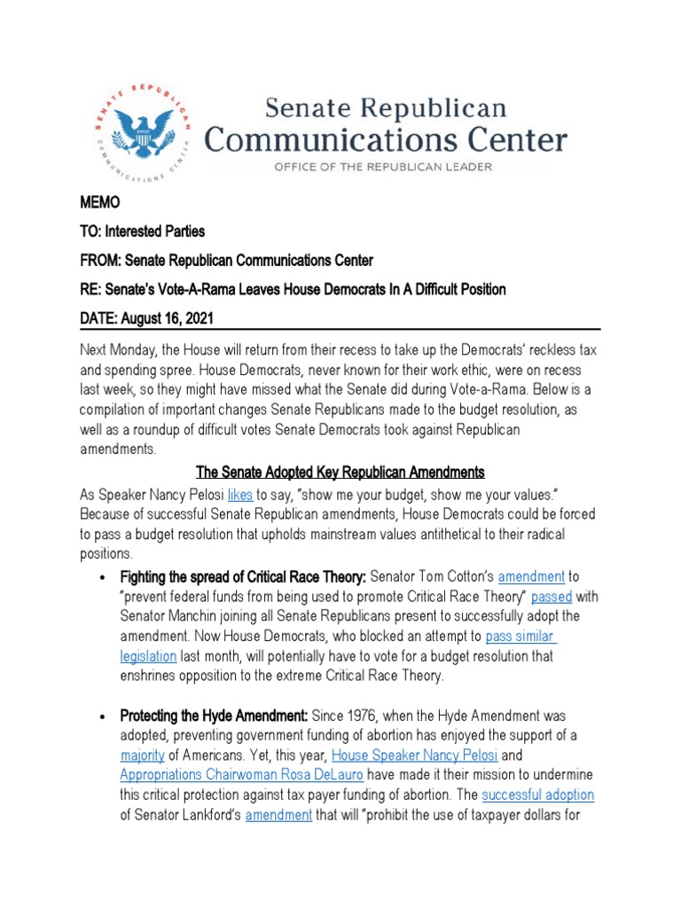 Senate GOP Memo | PDF | Democratic Party (United States) | American ...