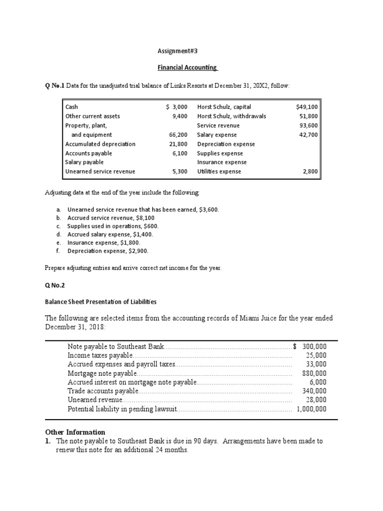 Financial Accounting: Assignment#3 | PDF | Depreciation | Expense