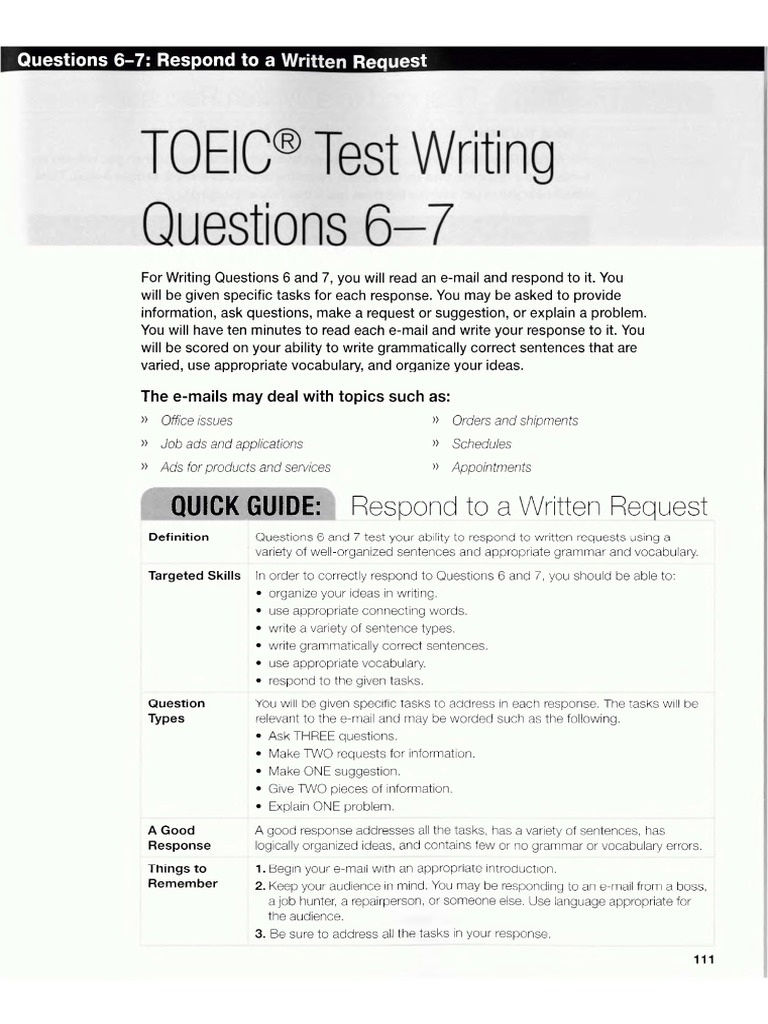 Toeic Test Writing | PDF | Question | Linguistics